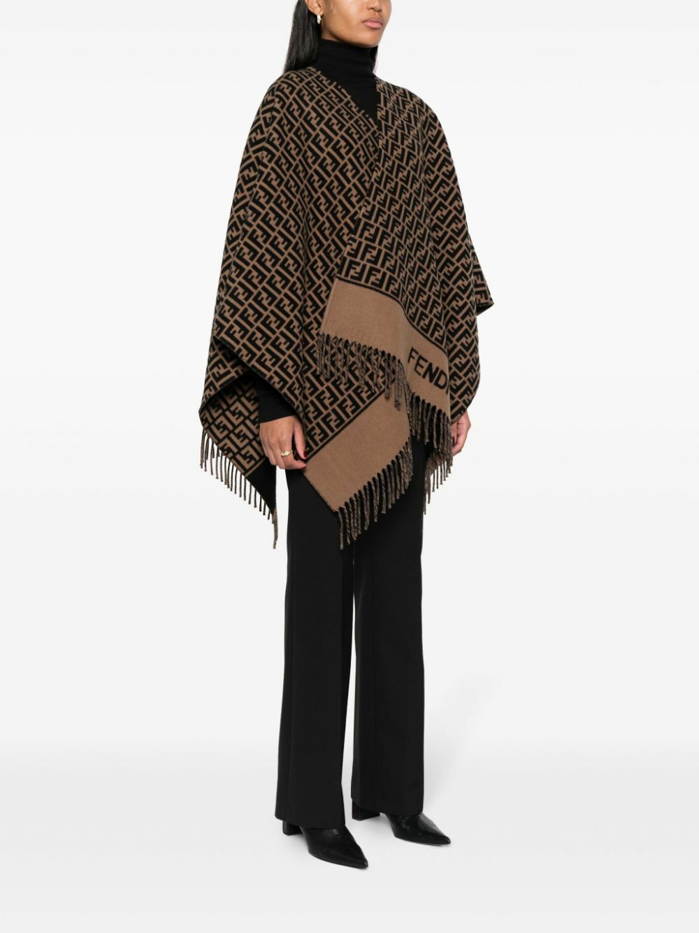 FENDI Brown FF-Logo Wool Poncho Fendi