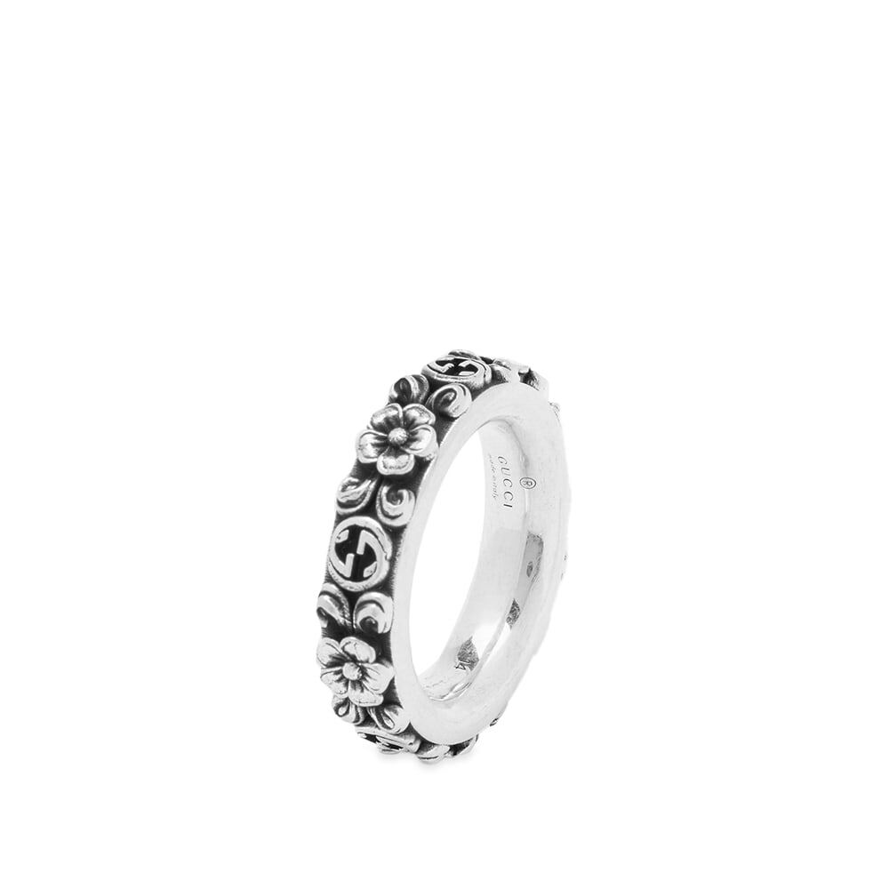 Gucci Women's Jewellery Floral Motif Ring in Silver Gucci