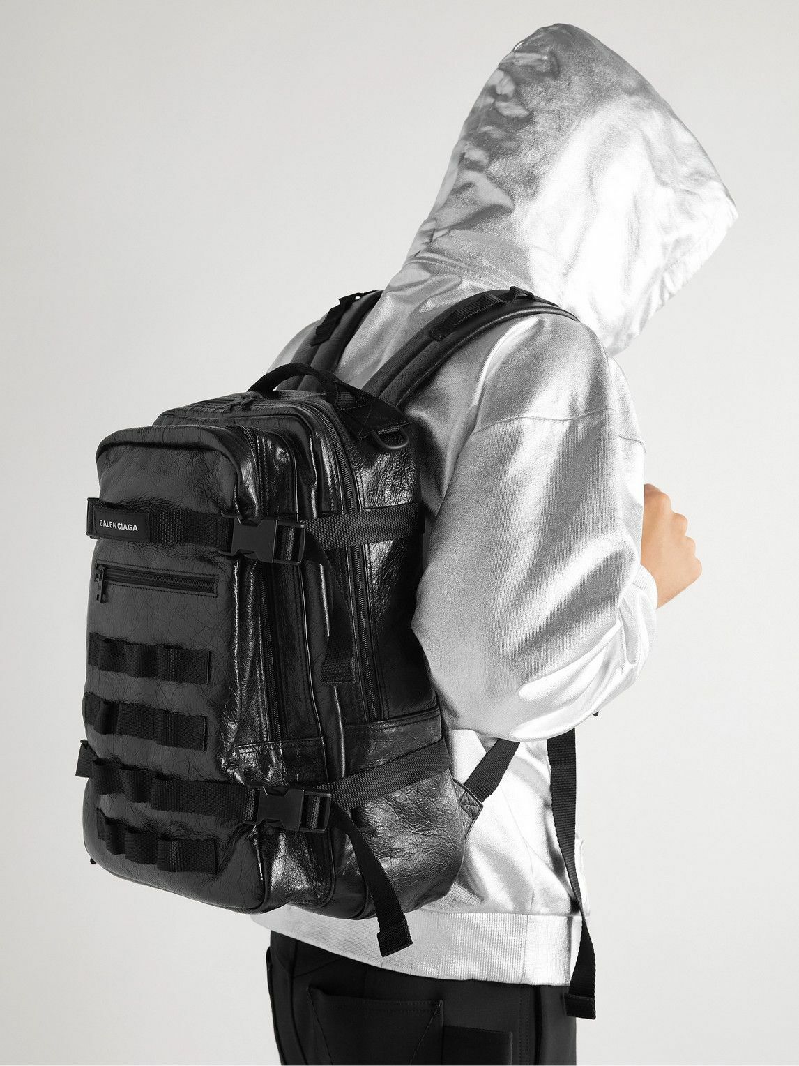 Balenciaga - Army Space Webbing-Trimmed Crinkled-Leather Backpack ...