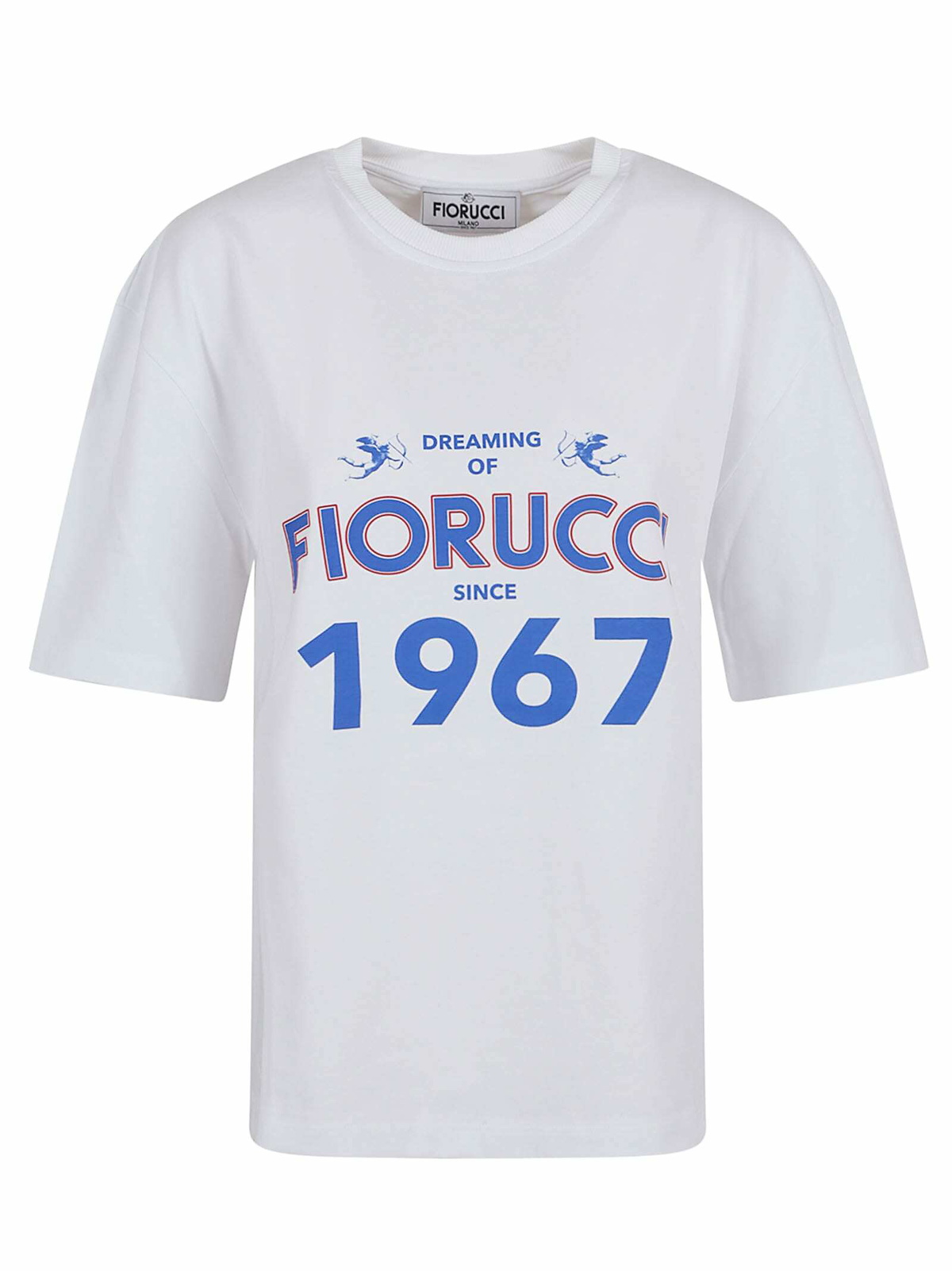 Fiorucci Women`s White Dreaming 1967 Print Boxy Fit T-shirt Fiorucci