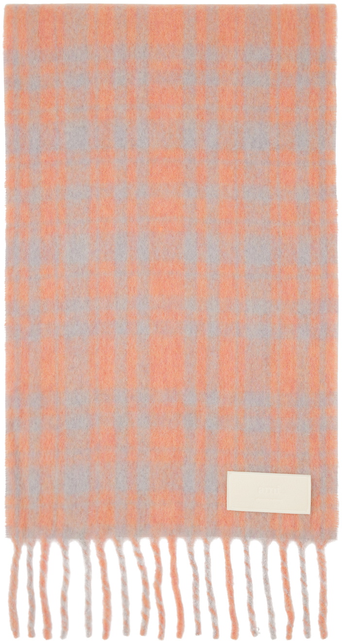AMI Paris Pink & Gray Checked Scarf AMI