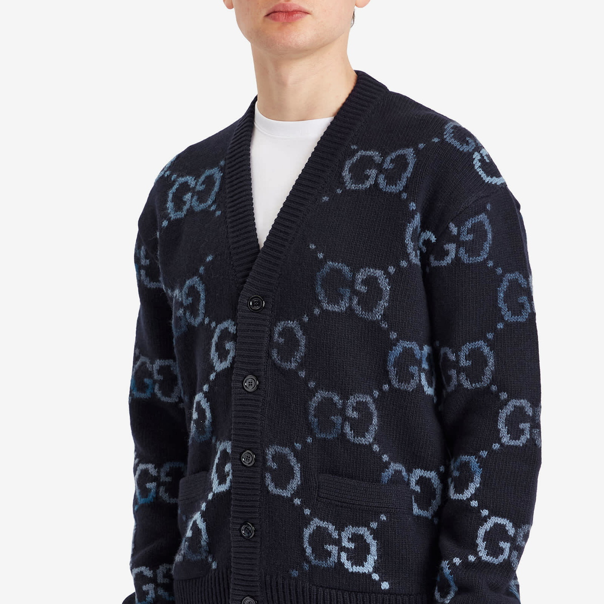 Gucci Men's Jumbo GG Wool Cardigan in Navy Gucci