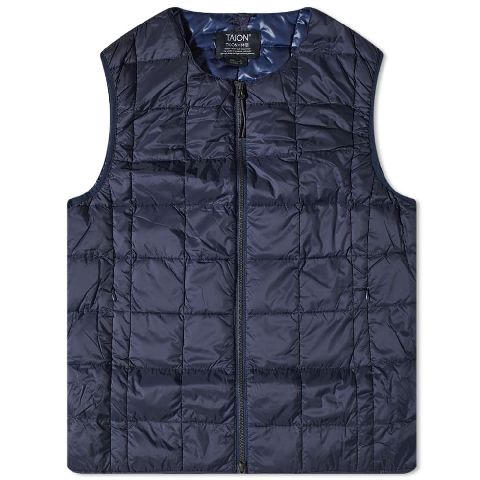 Taion Men's Crew Neck Zip Down Vest in Navy Taion Extra