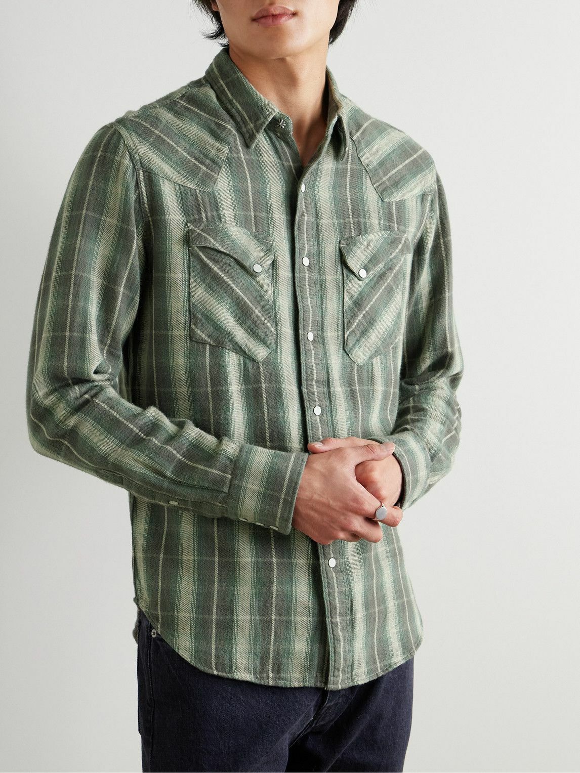 RRL - Allen Checked Cotton-Flannel Western Shirt - Green RRL