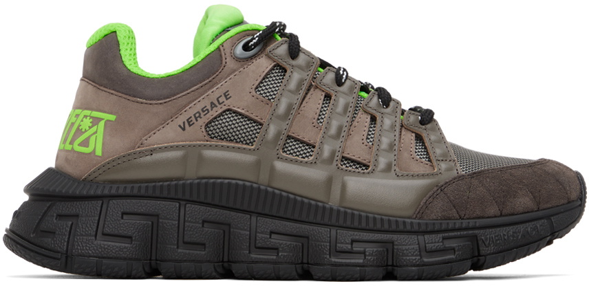 Versace Taupe & Green Trigreca Sneakers Versace