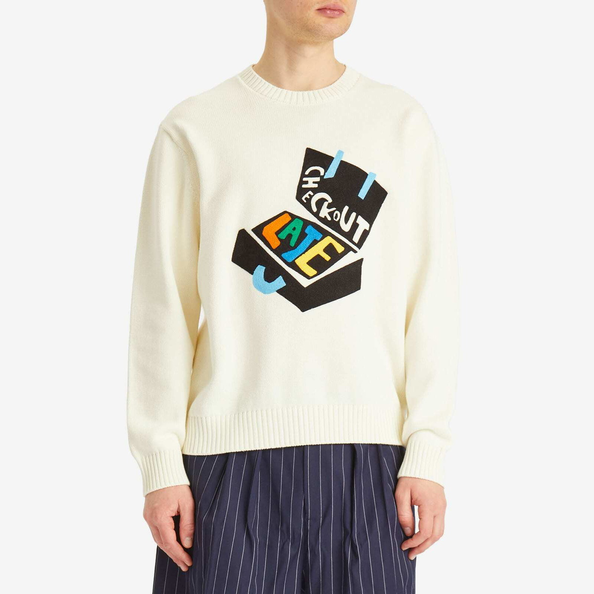 Late Checkout Men's Suitcase Jumper in White Late Checkout
