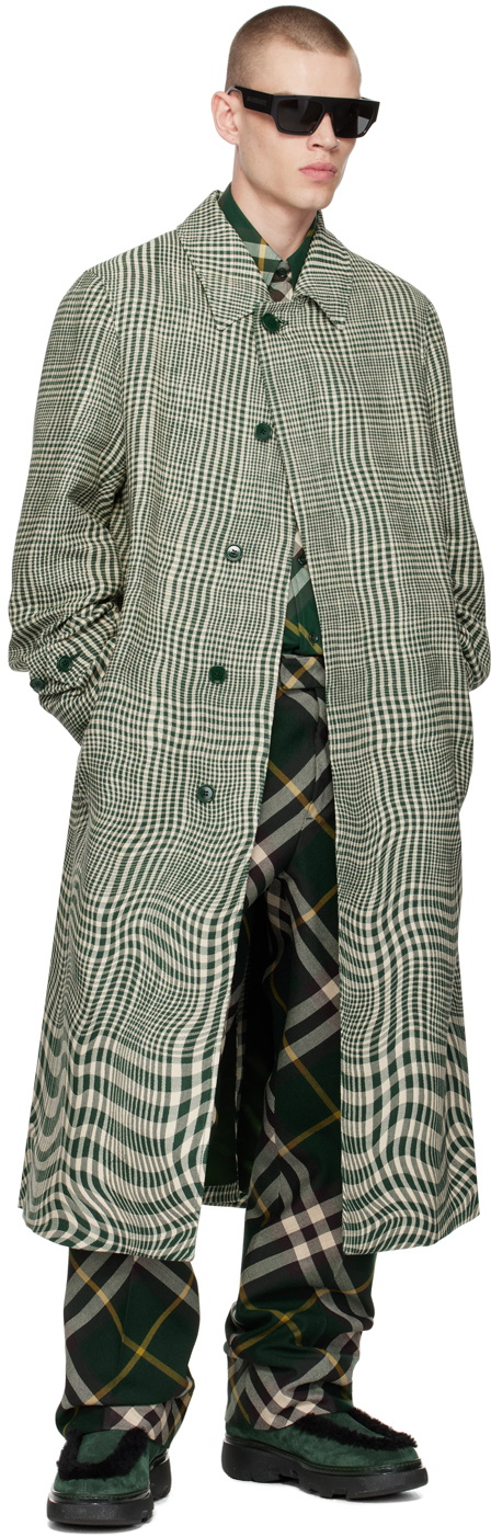 Burberry Green Warped Houndstooth Coat Burberry