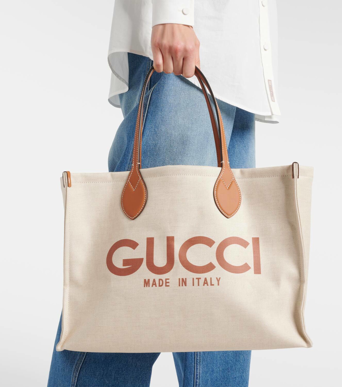 Gucci Logo leather-trimmed canvas tote bag Gucci
