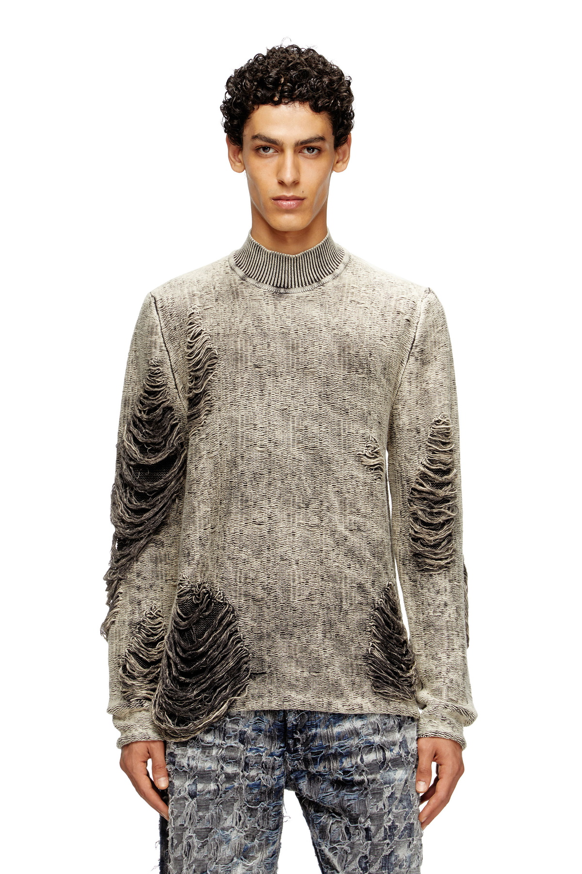 Diesel Destroyed jumper with floating yarns - Knitwear Mens in Grey Diesel