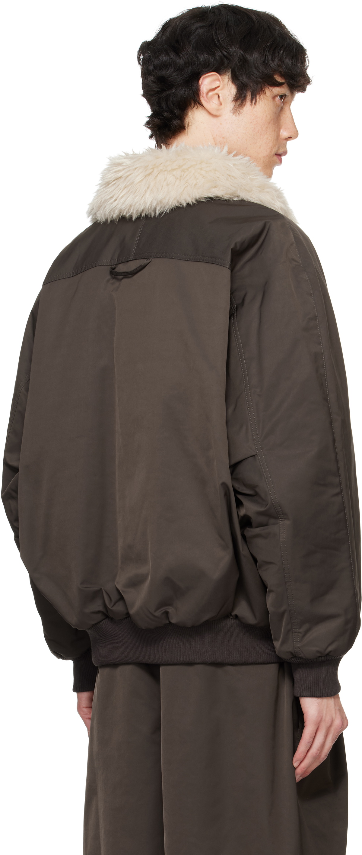 AMOMENTO Brown Oversized Shearing Reversible Bomber Jacket AMOMENTO