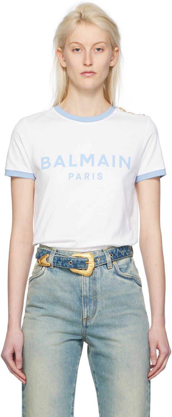Balmain White Three-Button T-Shirt Balmain
