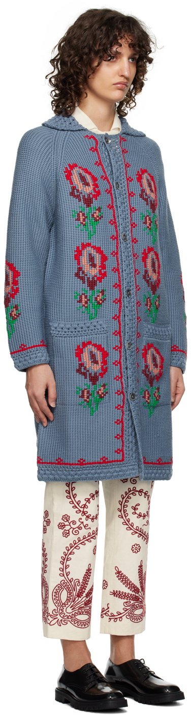 Bode Blue Fleur Cross Stitch Cardigan Bode