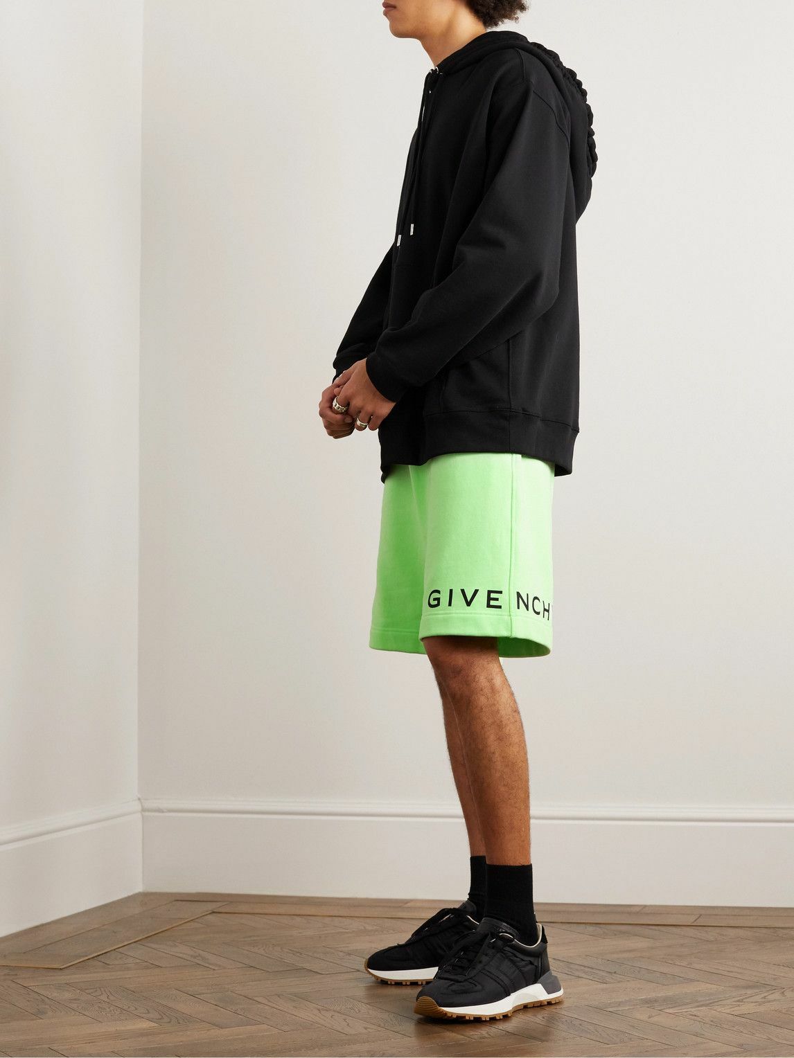 Givenchy - Wide-Leg Logo-Print Cotton-Jersey Shorts - Green Givenchy