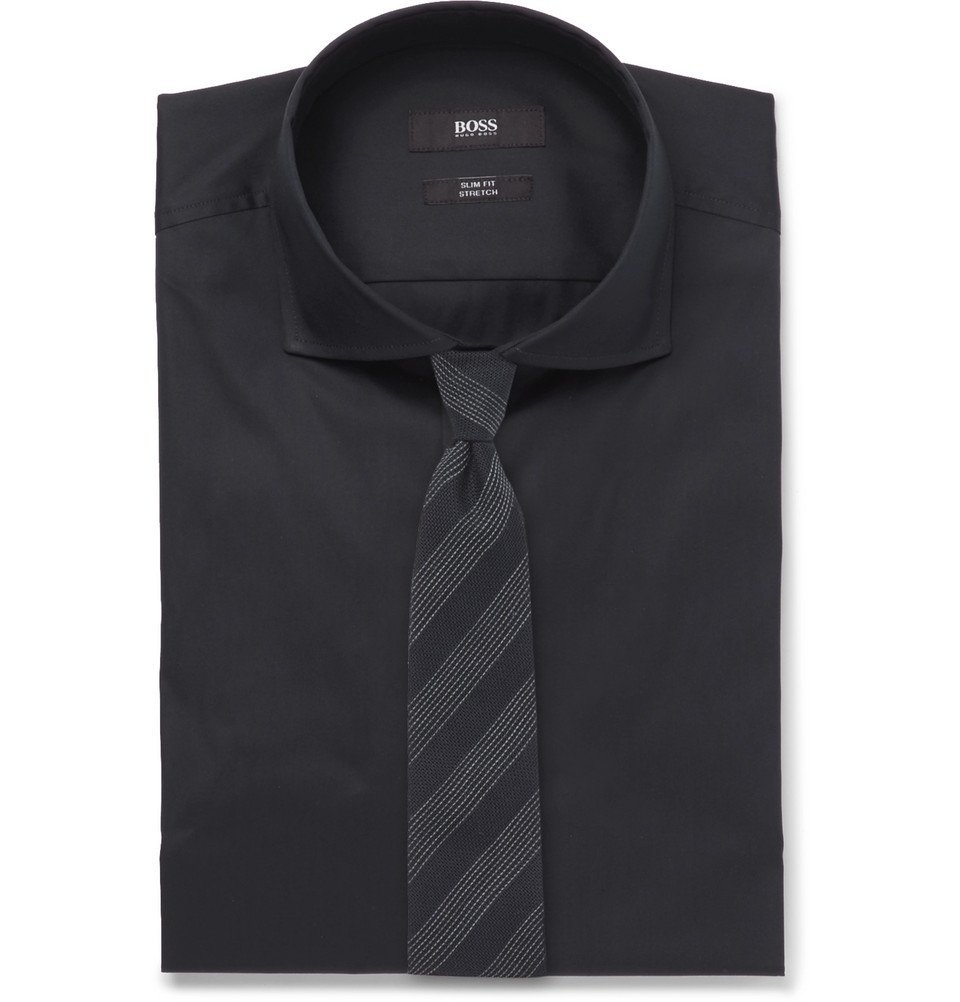 Hugo Boss - Blue Jason Slim-Fit Cutaway-Collar Stretch Cotton-Blend ...