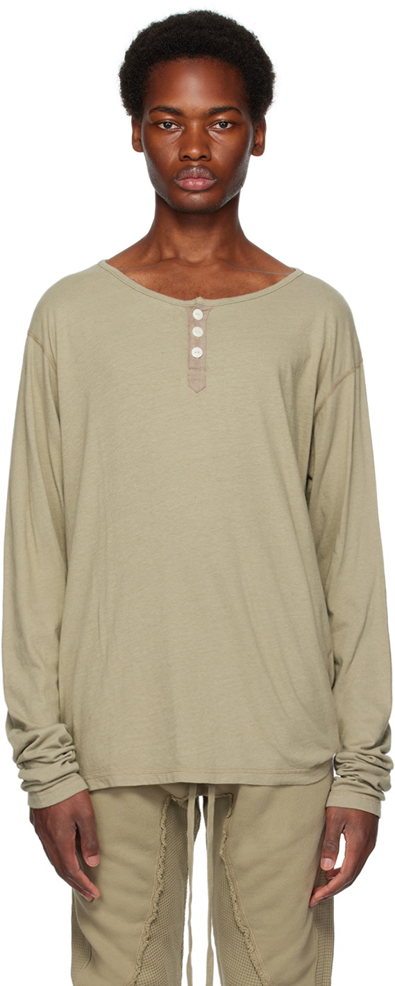 Greg Lauren Green Buttoned Henley Greg Lauren