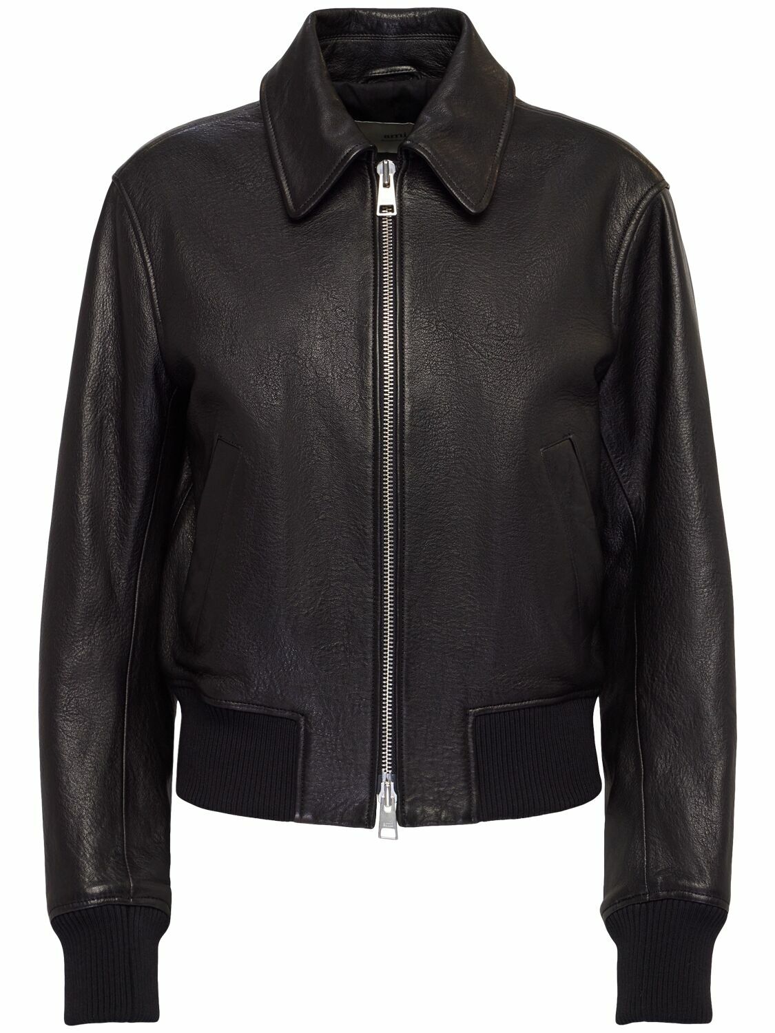 AMI PARIS Zipped Leather Jacket AMI