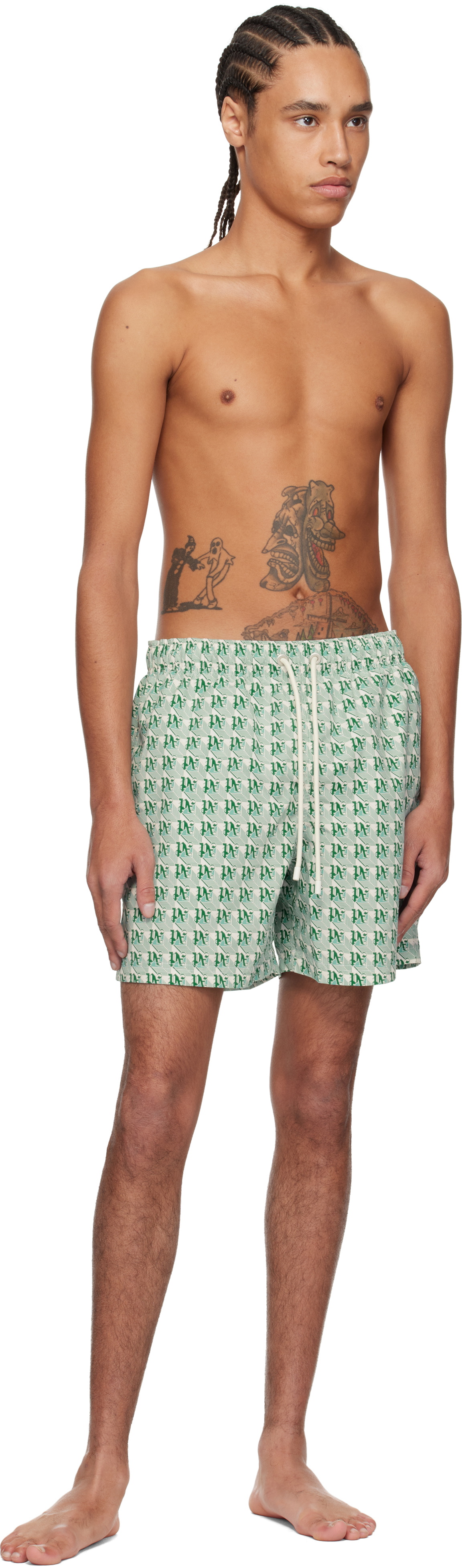 Palm Angels Green & Off-White 'PA' Diamond Swim Shorts Palm Angels