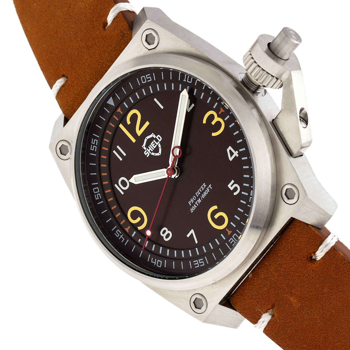 Shield Pascal Quartz Brown Dial Camel Leather Mens Watch SLDSH102-3 Shield