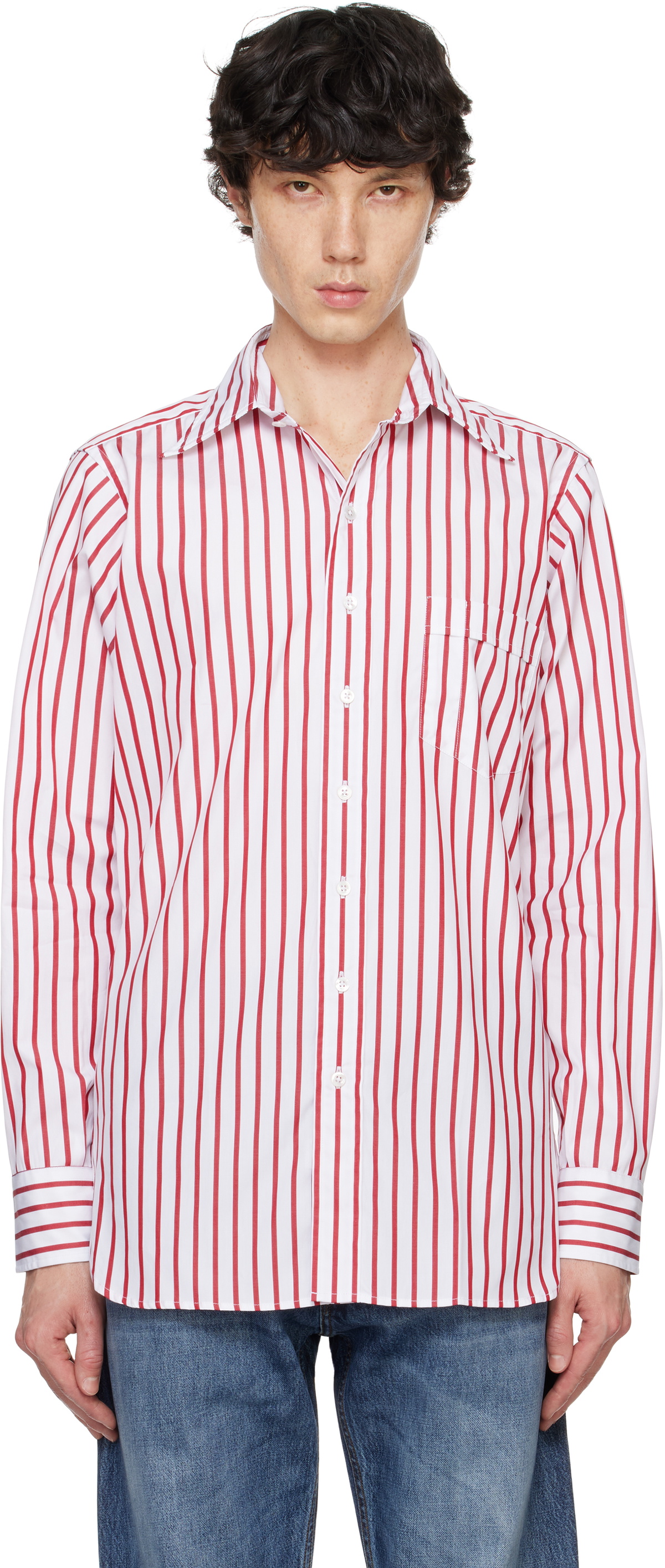 Drake's Red & White Striped Shirt Drake's