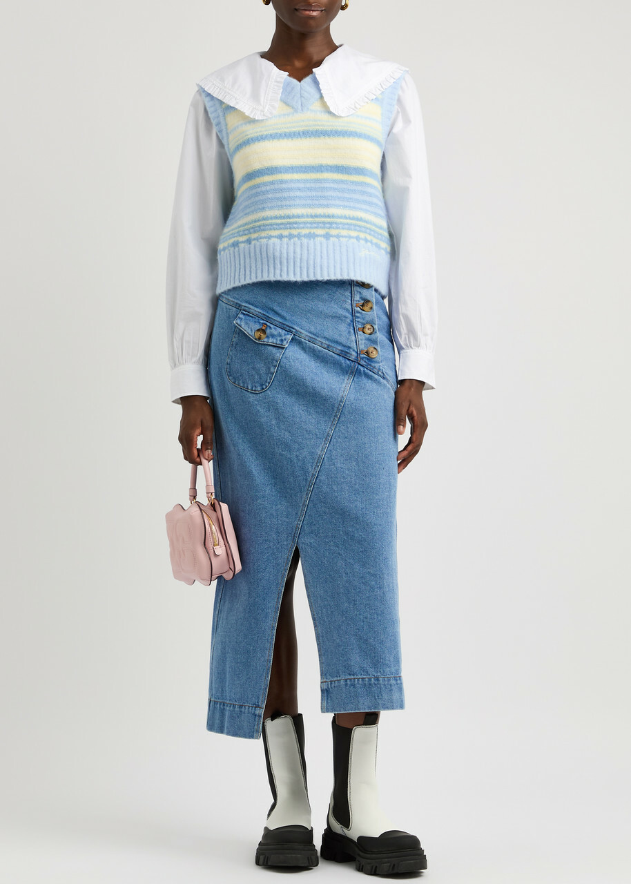 Ganni Striped Wool-blend Vest Light Blue GANNI