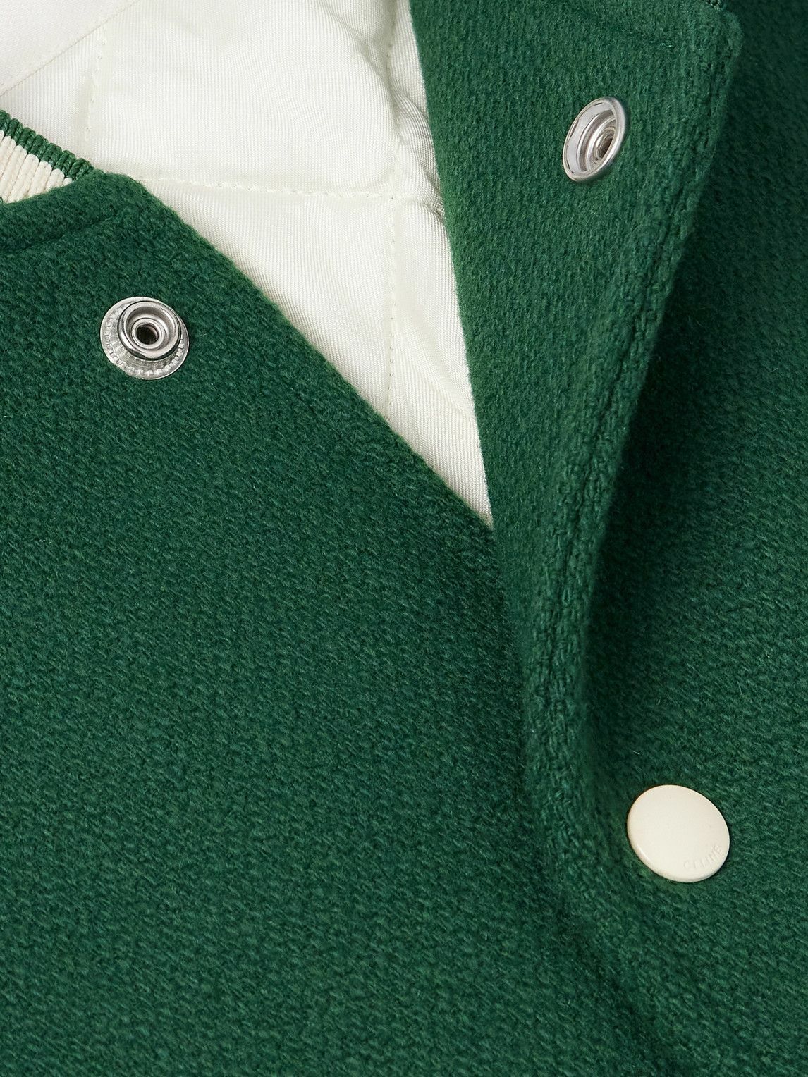 CELINE - Teddy Logo-Appliquéd Wool-Blend and Leather Varsity Jacket ...