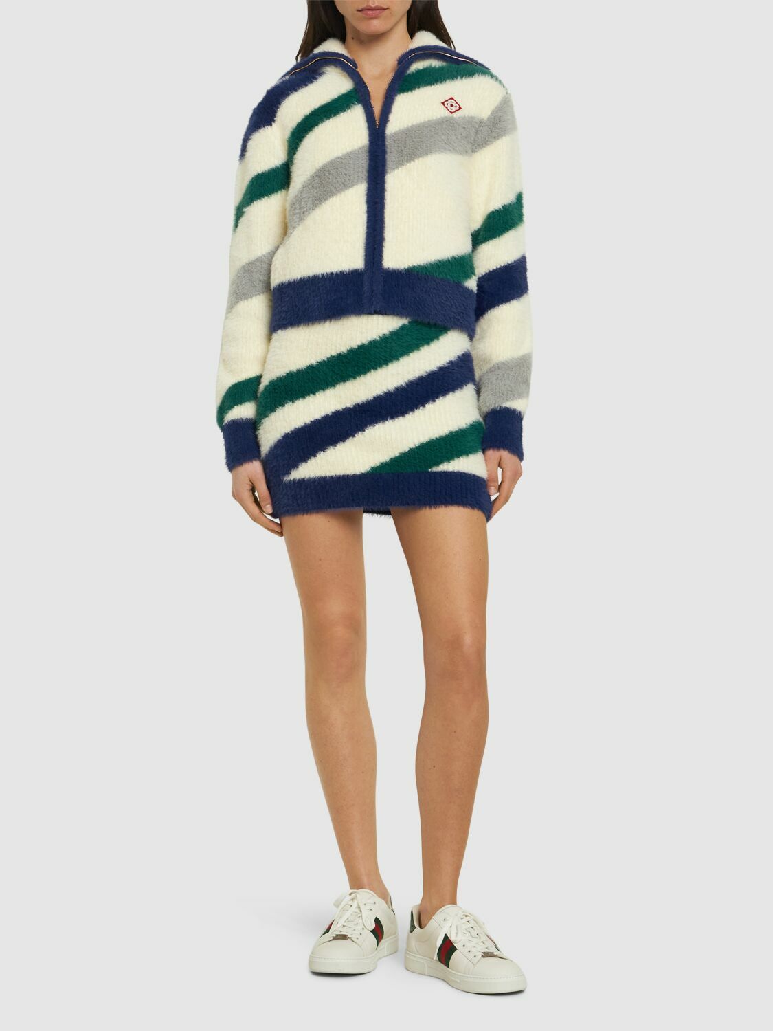 CASABLANCA Striped Fluffy Zip-up Top Casablanca