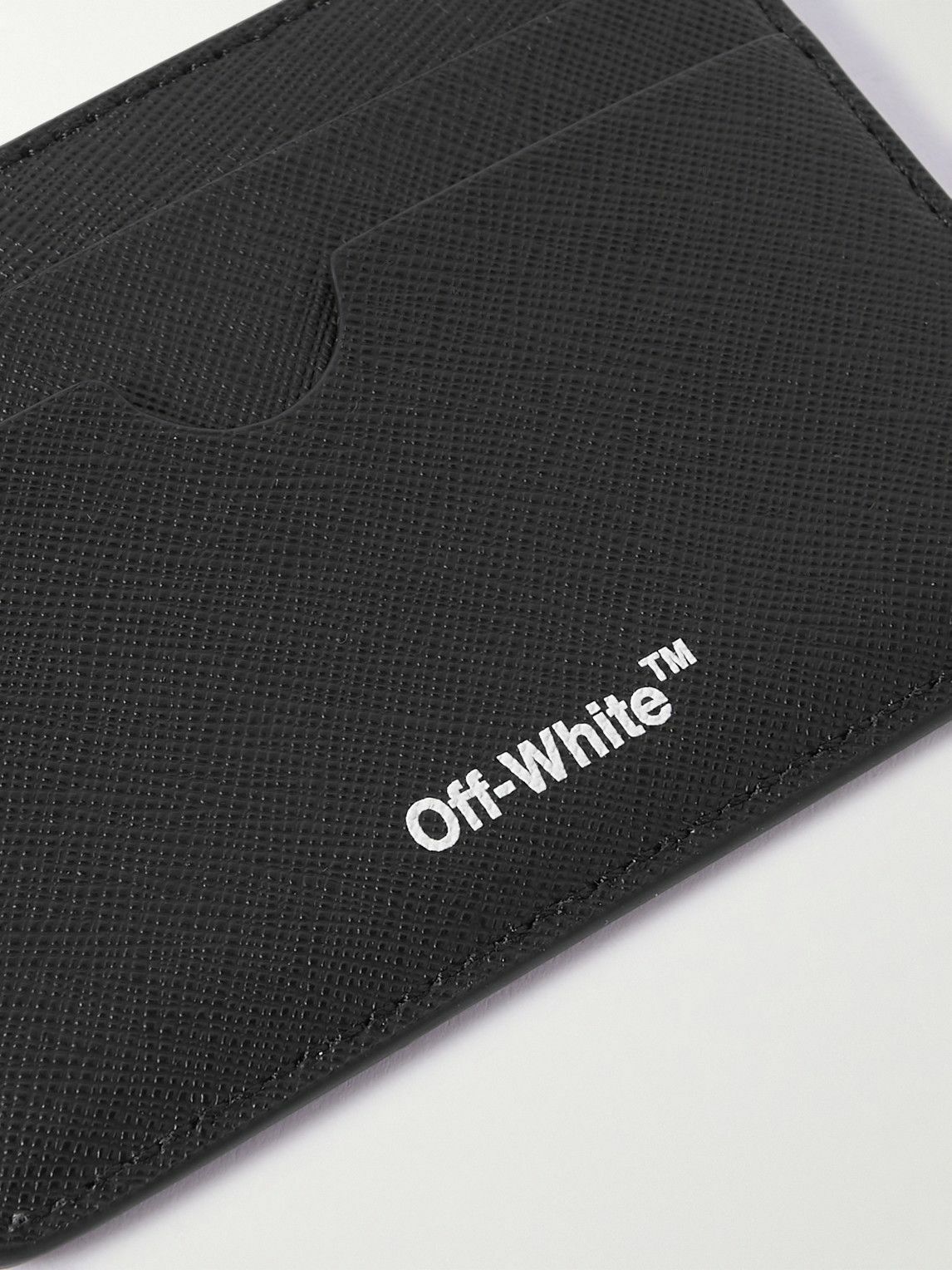 Off-White - Striped Logo-Print Saffiano Leather Cardholder Off-White