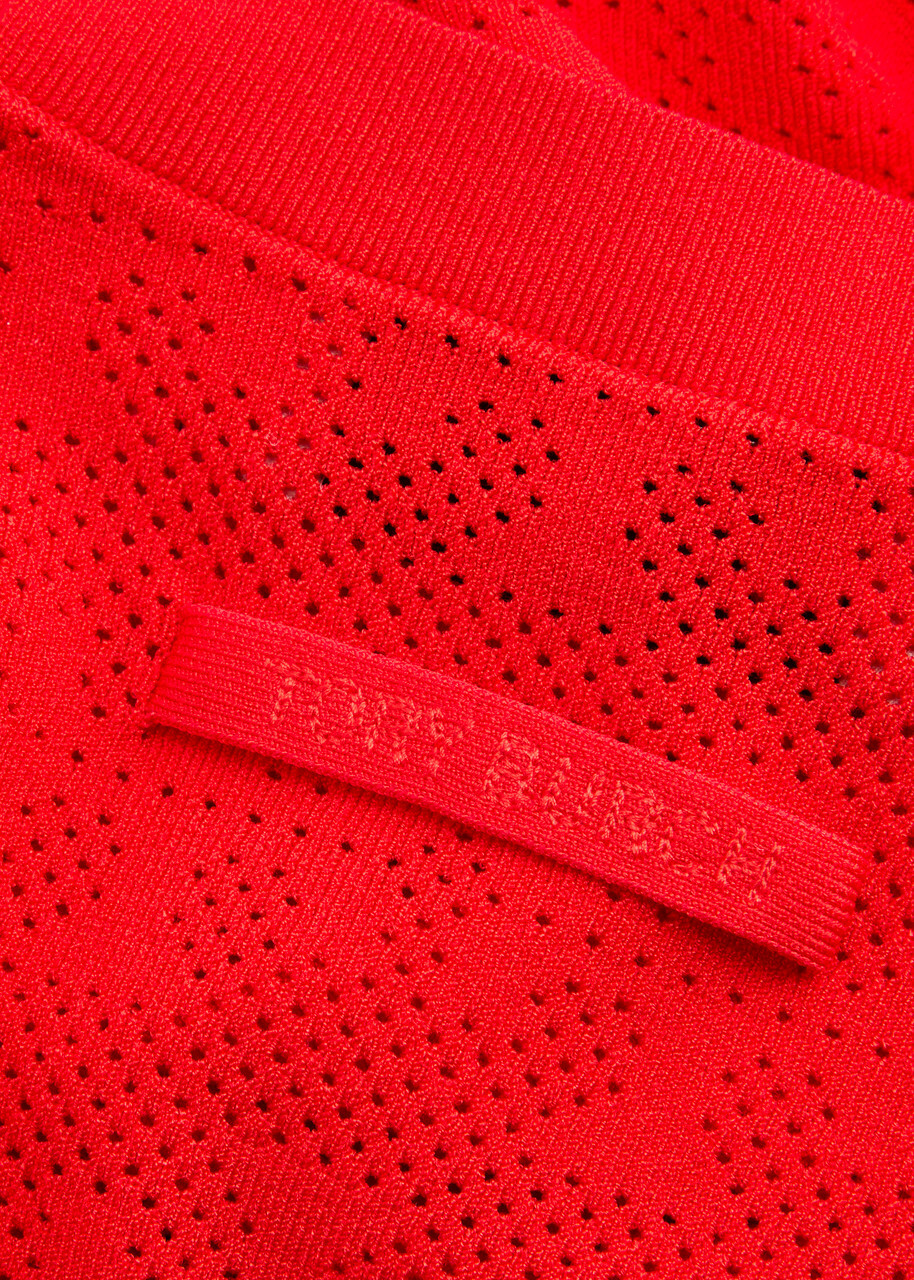 Tory Burch Logo-monogram Perforated Jersey Cardigan Red Tory Burch