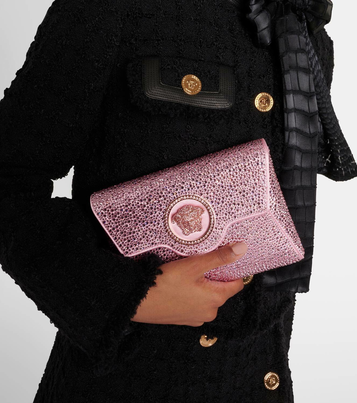 Versace La Medusa embellished satin clutch Versace