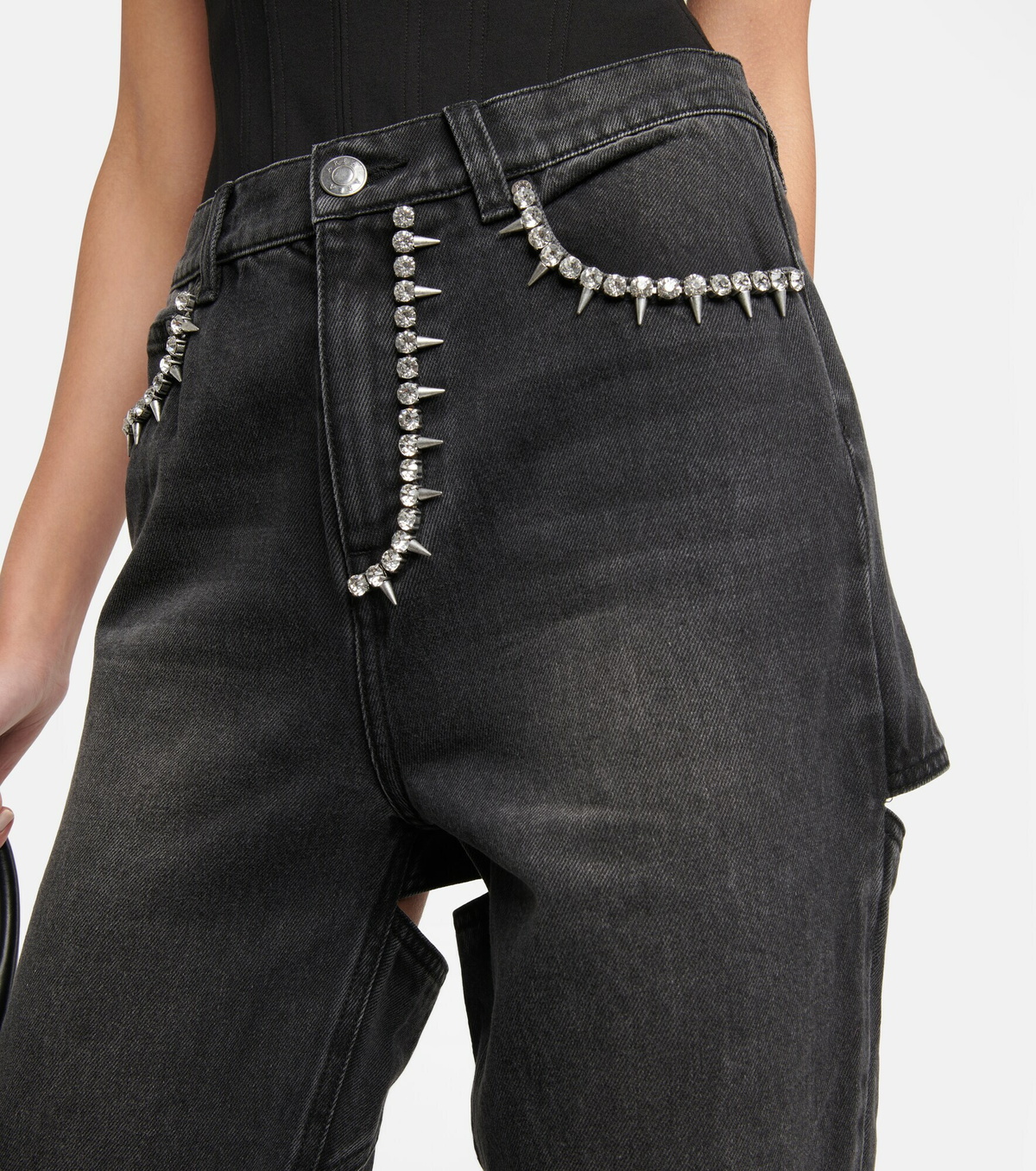 Area - Embellished cutout high-rise jeans AREA