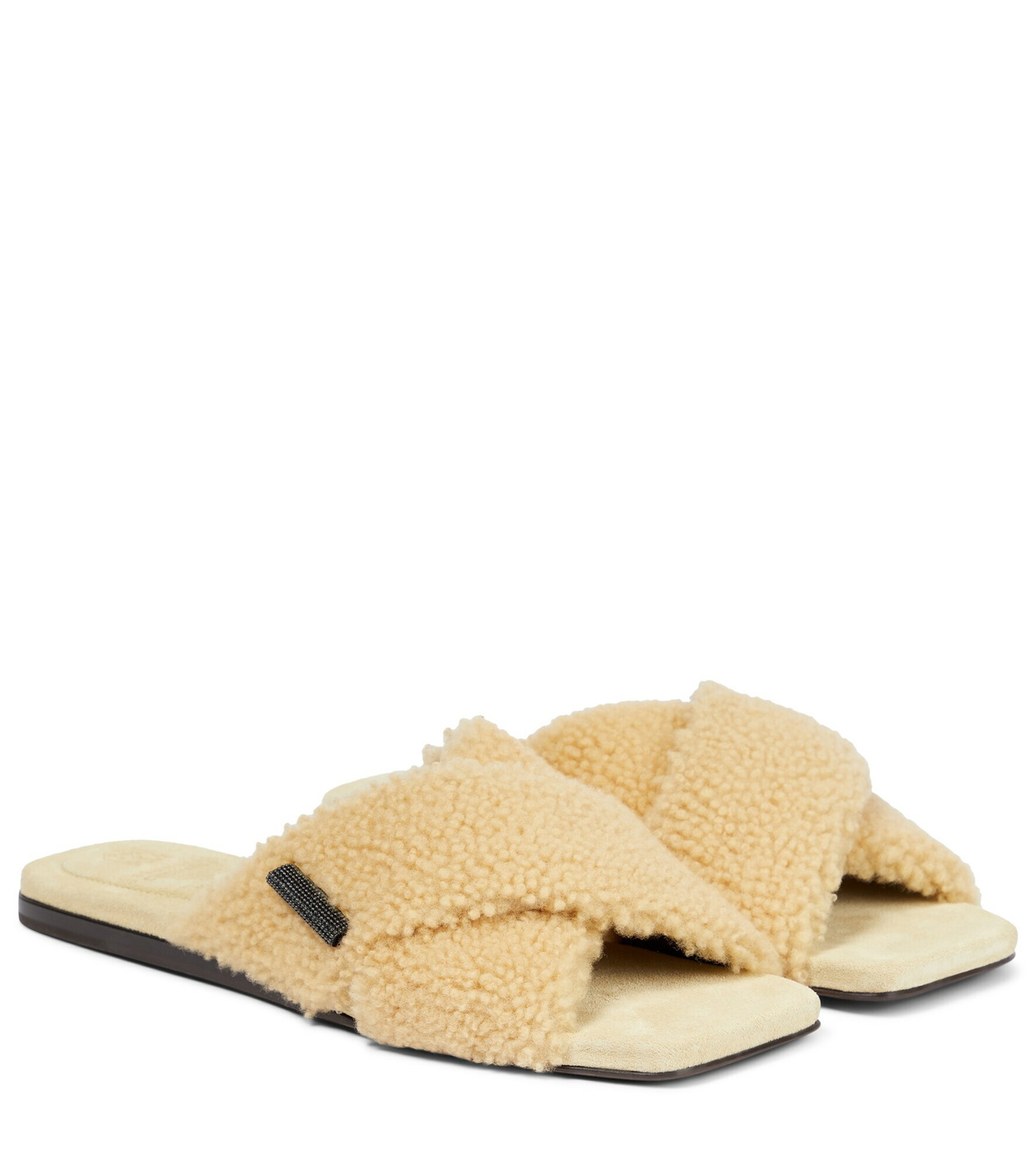 Brunello Cucinelli - Embellished shearling slides Brunello Cucinelli