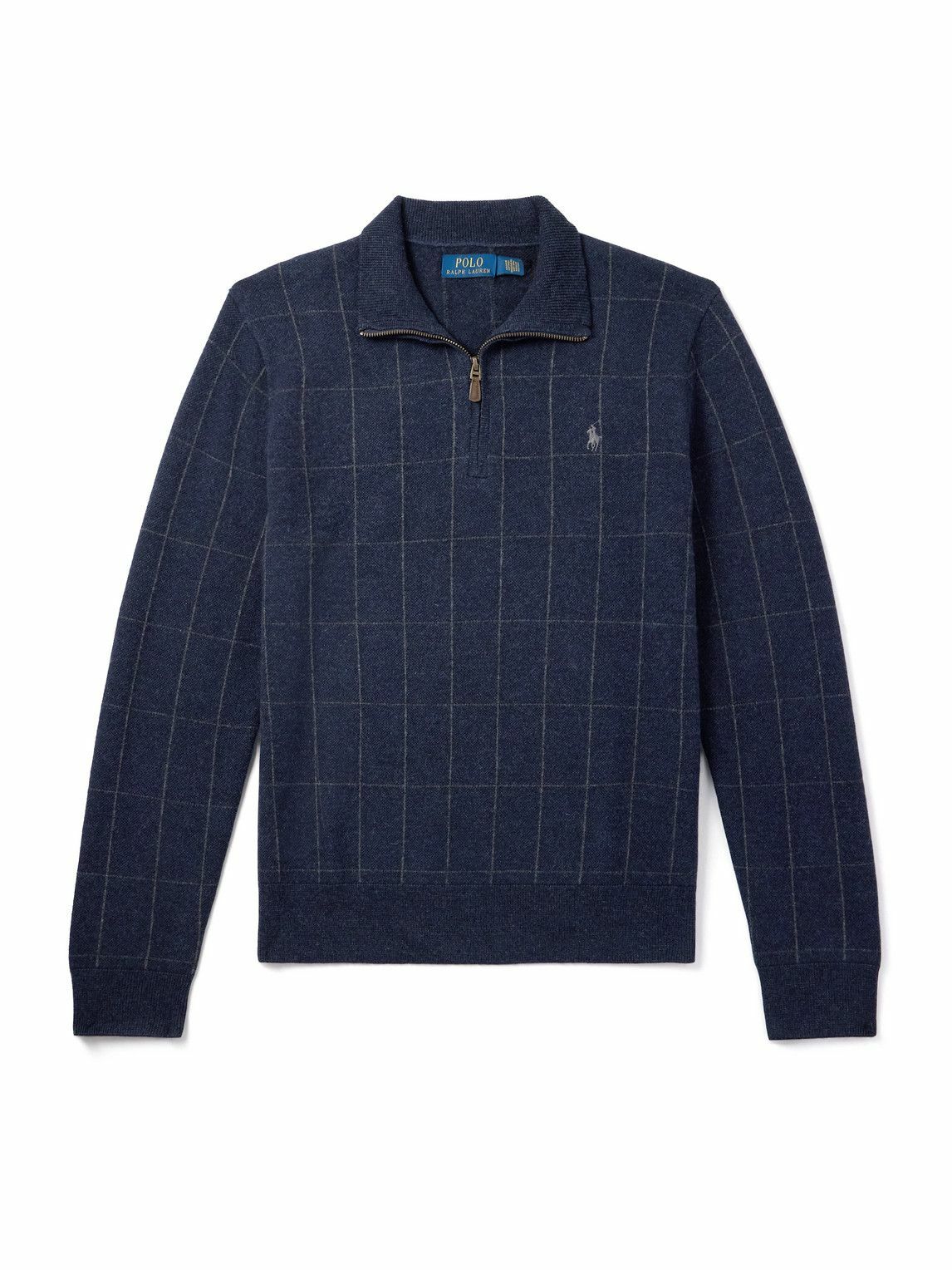 Polo Ralph Lauren - Checked Wool Half-Zip Sweater - Blue Polo Ralph Lauren