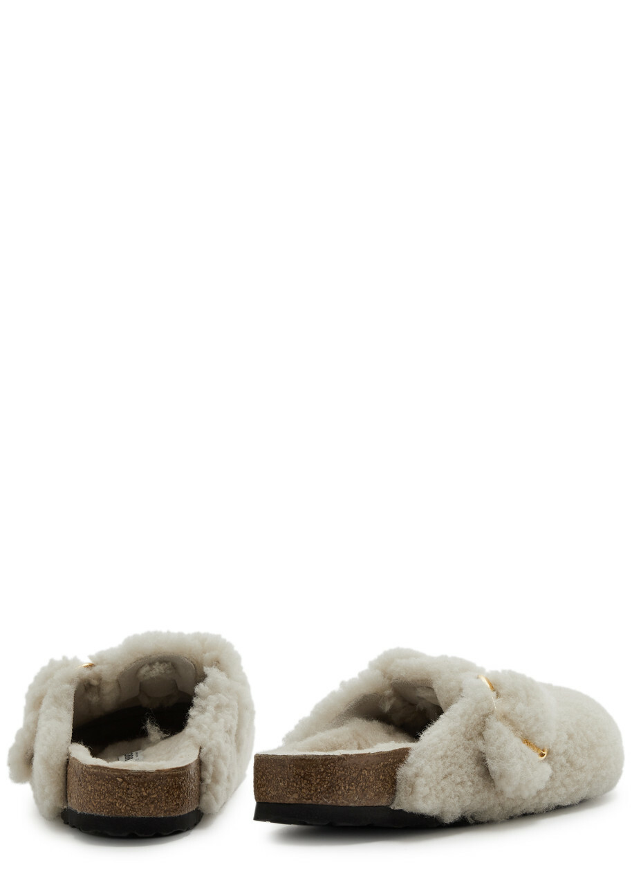 Birkenstock Boston Teddy Shearling Sliders Cream Birkenstock