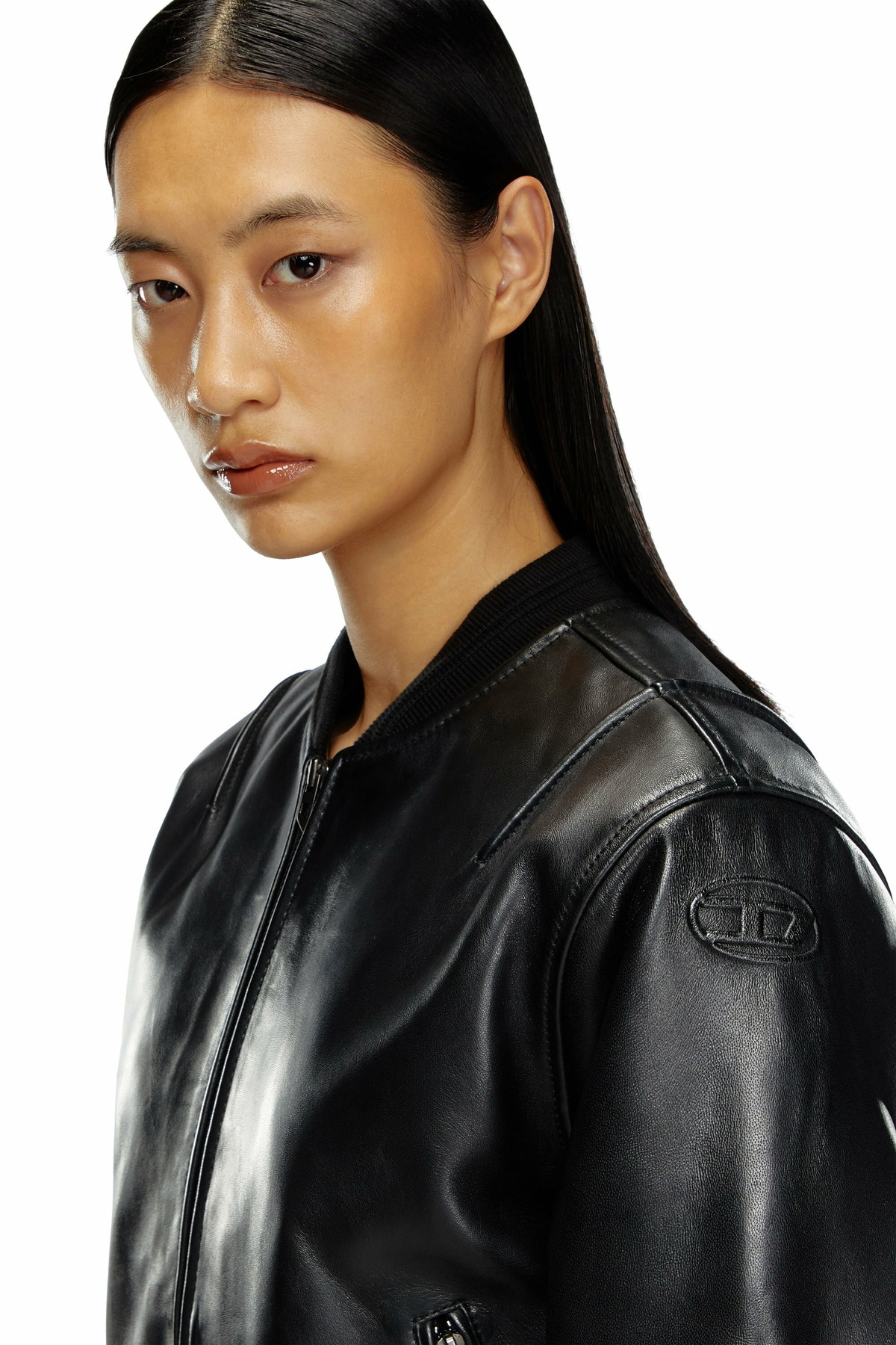 Diesel Oversized leather bomber jacket - Leather jackets Womens in ...