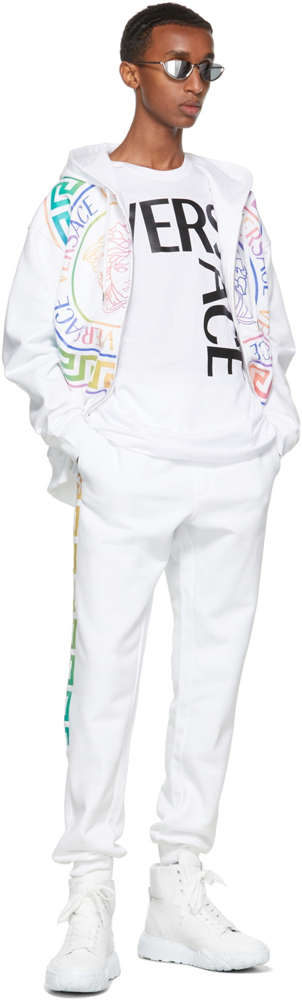 Versace White & Multicolor Medusa Zip-Up Hoodie Versace