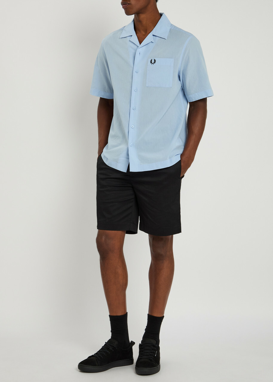 Fred Perry Logo-embroidered Cotton Shirt Light Blue Fred Perry