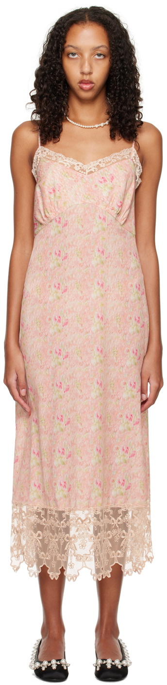 Simone Rocha Pink Floral Midi Dress Simone Rocha
