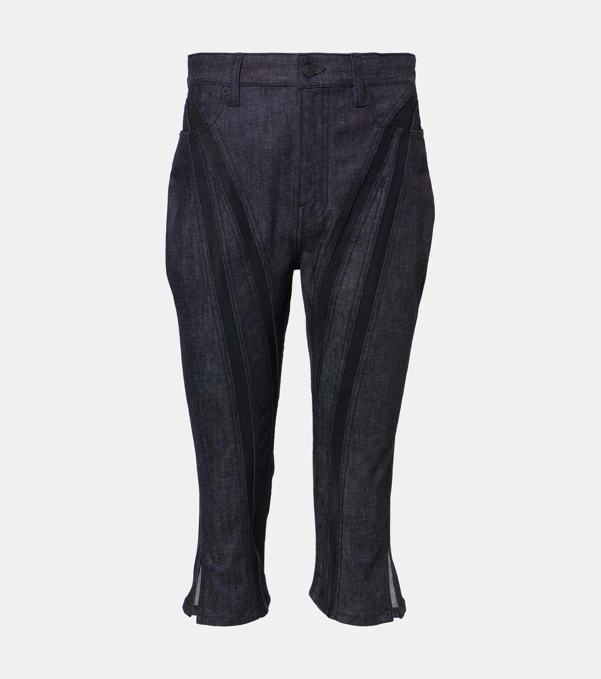 Mugler Mesh-trimmed denim capri pants Mugler