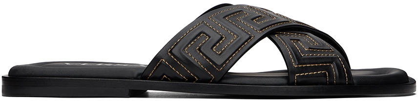 Versace Black Greca Sandals Versace