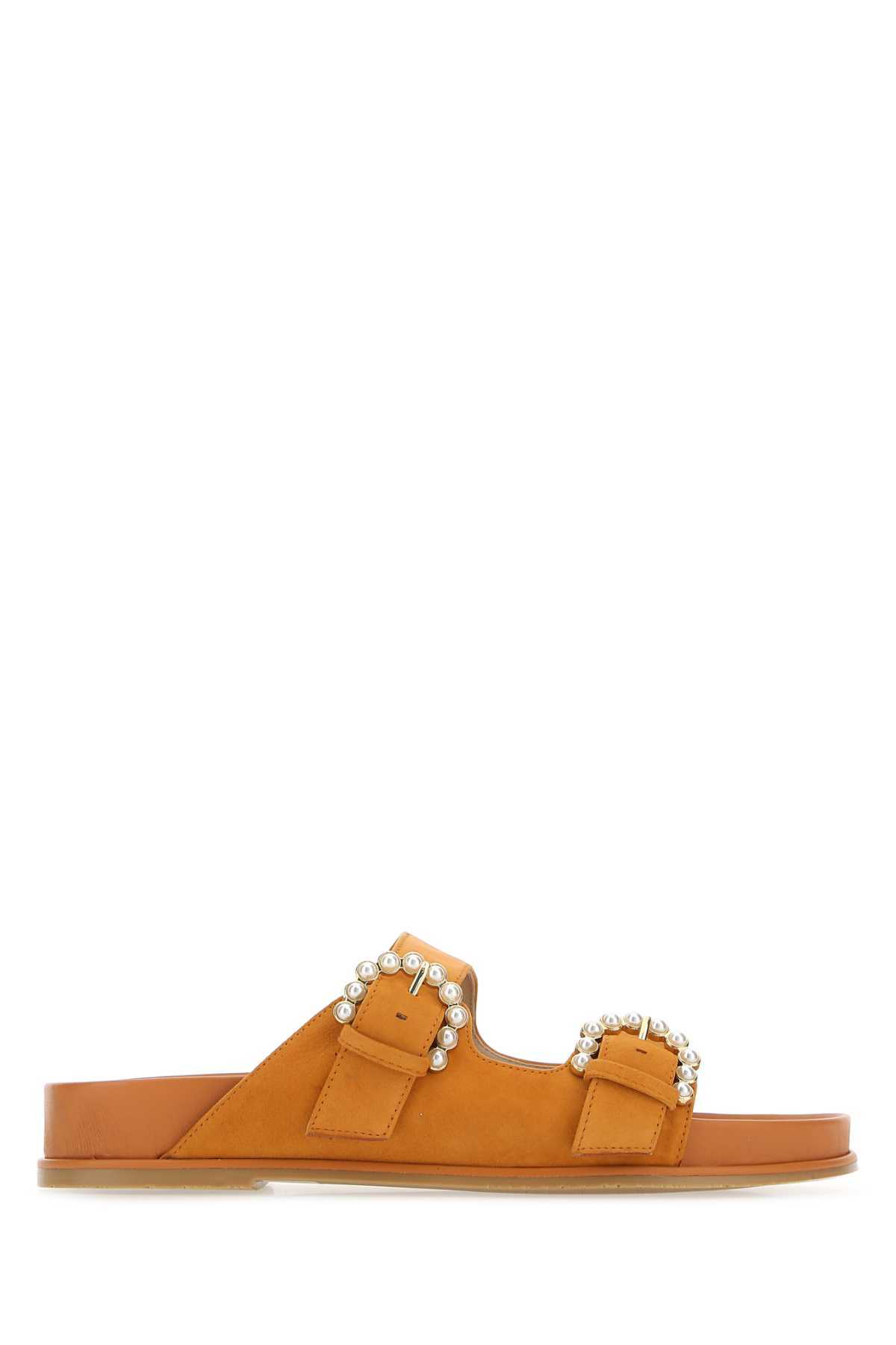 Stuart Weitzman Orange Suede Piper Slippers Stuart Weitzman