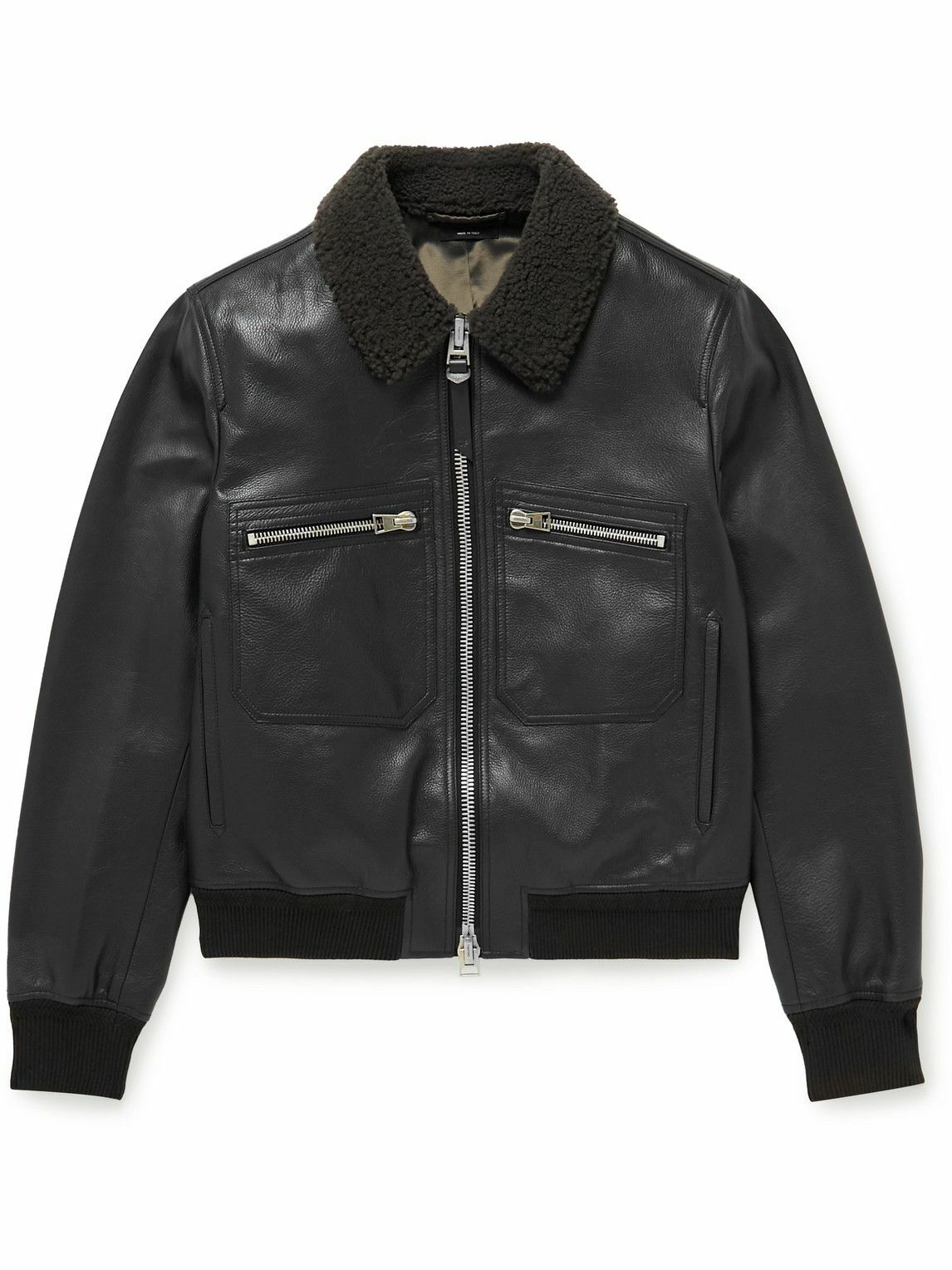 TOM FORD - Slim-Fit Shearling-Trimmed Full-Grain Leather Flight Jacket ...