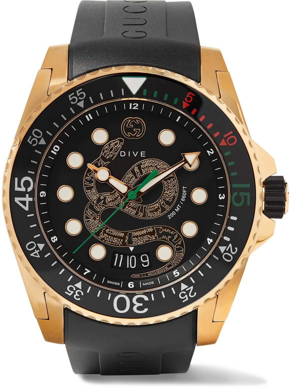 GUCCI - Dive 45mm Gold PVD-Coated Watch with Rubber Strap Gucci
