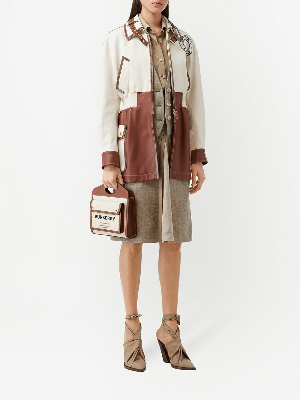 BURBERRY - Pocket Mini Cotton And Leather Top Handle Bag Burberry