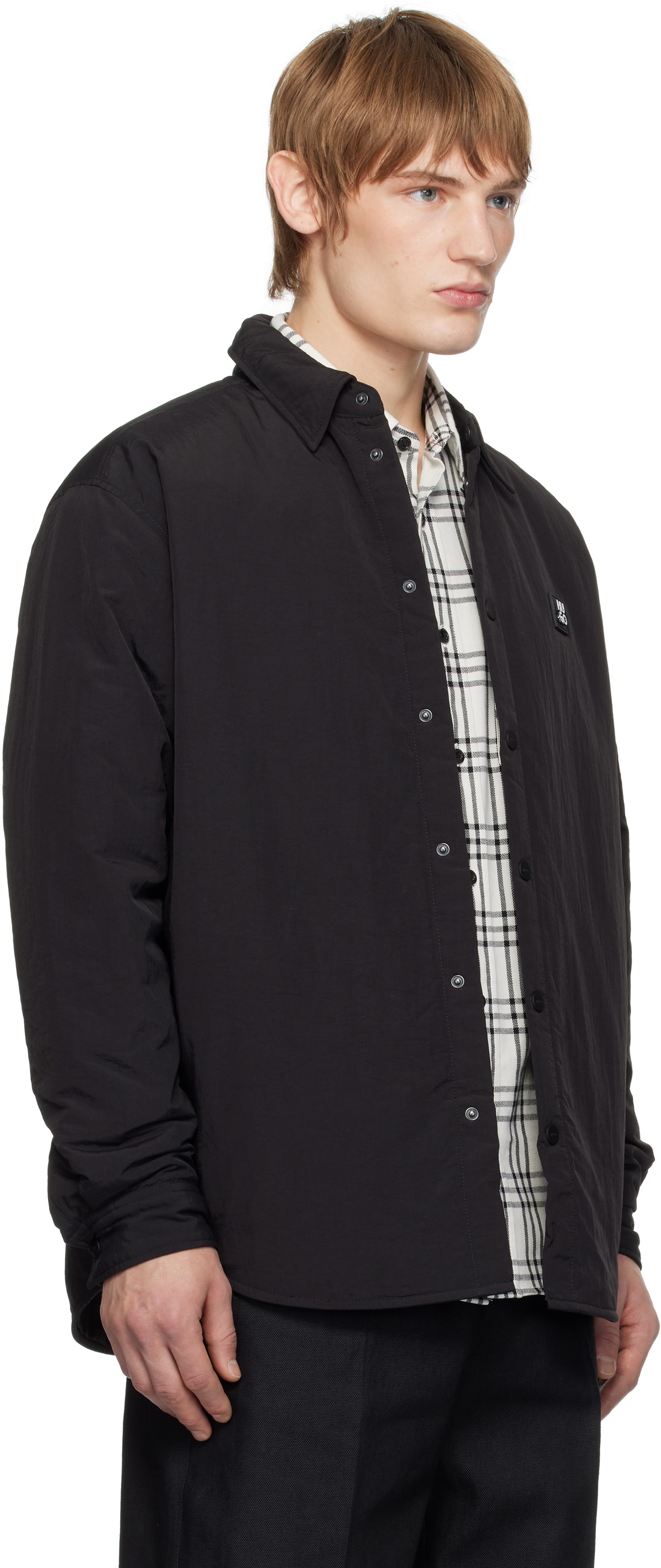 Hugo Black Padded Stacked-Logo Badge Overshirt Hugo Boss