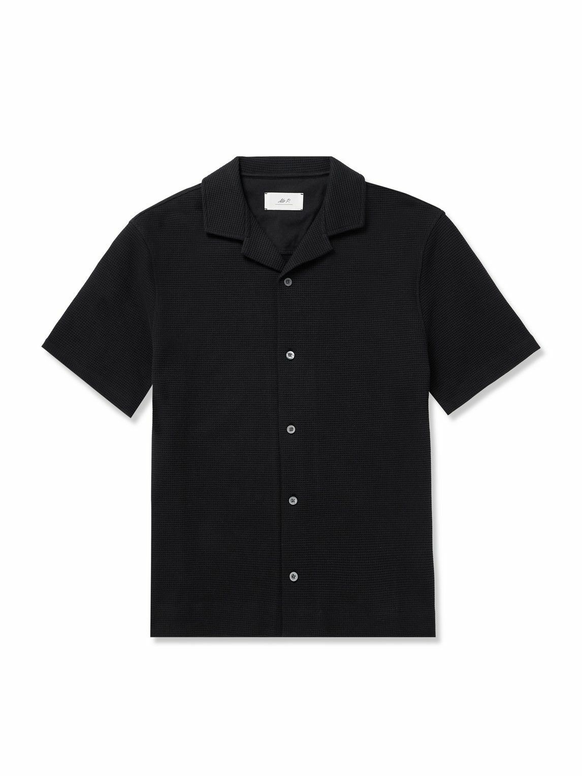 Mr P. - Camp-Collar Waffle-Knit Organic Cotton Shirt - Black Mr P.