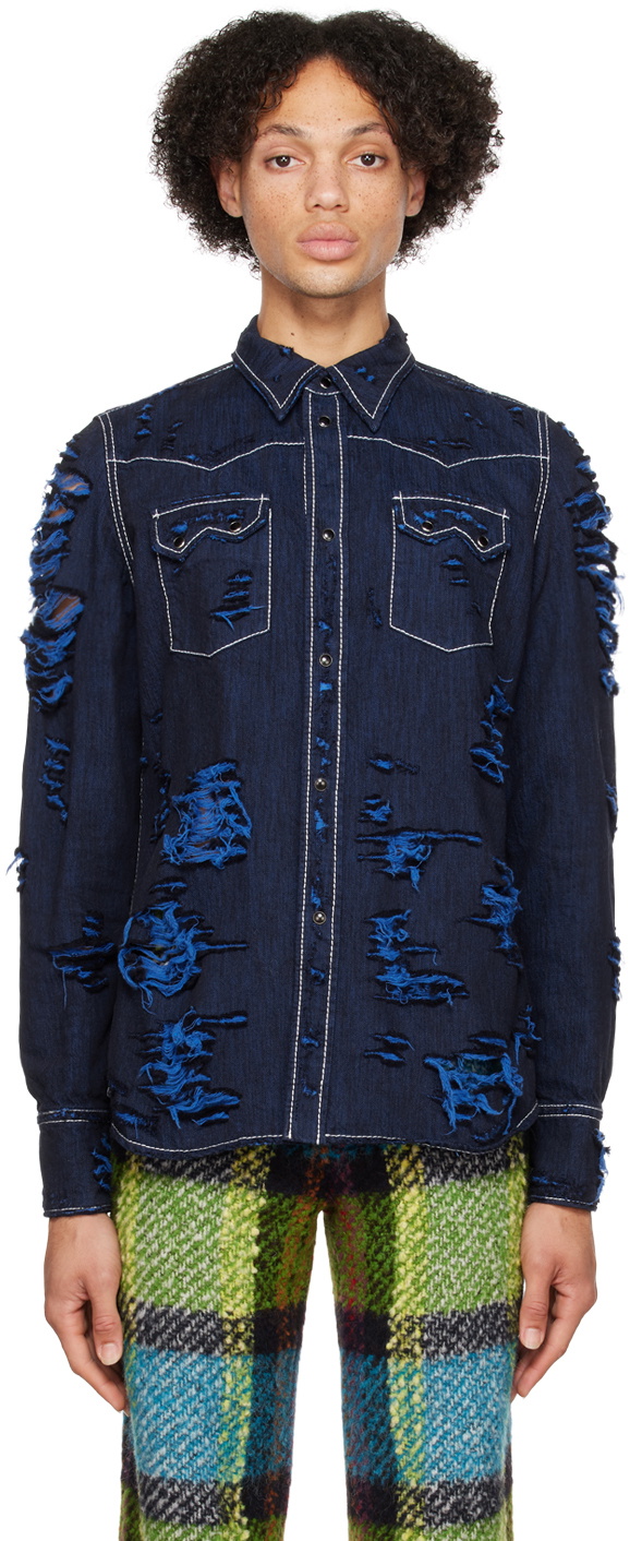 Marni Blue Distressed Shirt Marni