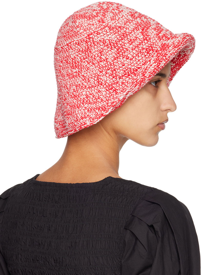 GANNI Red & White Crochet Bucket Hat GANNI