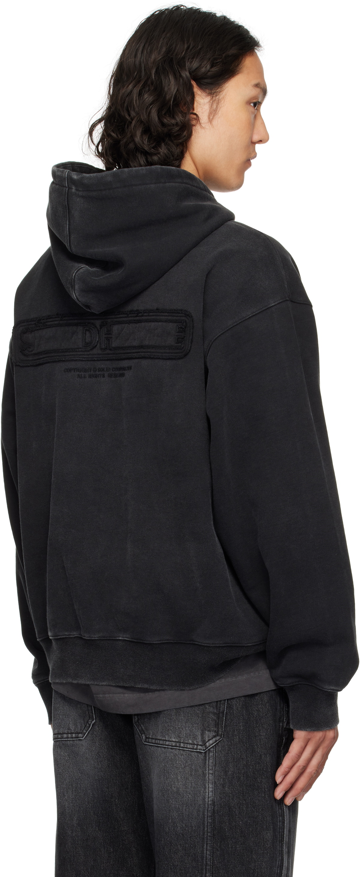 Solid Homme Black Washed Back Logo Hoodie Solid Homme
