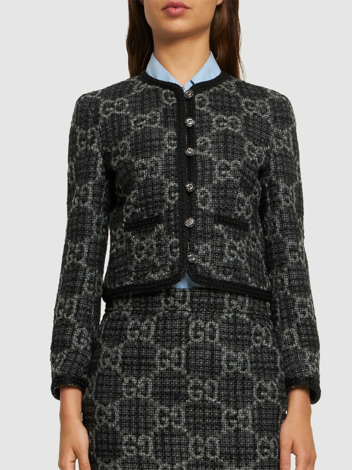 GUCCI - Gg Wool Blend Tweed Jacket Gucci