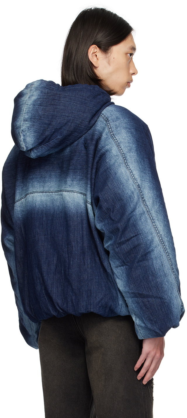 lesugiatelier Navy Hooded Denim Puffer Jacket lesugiatelier